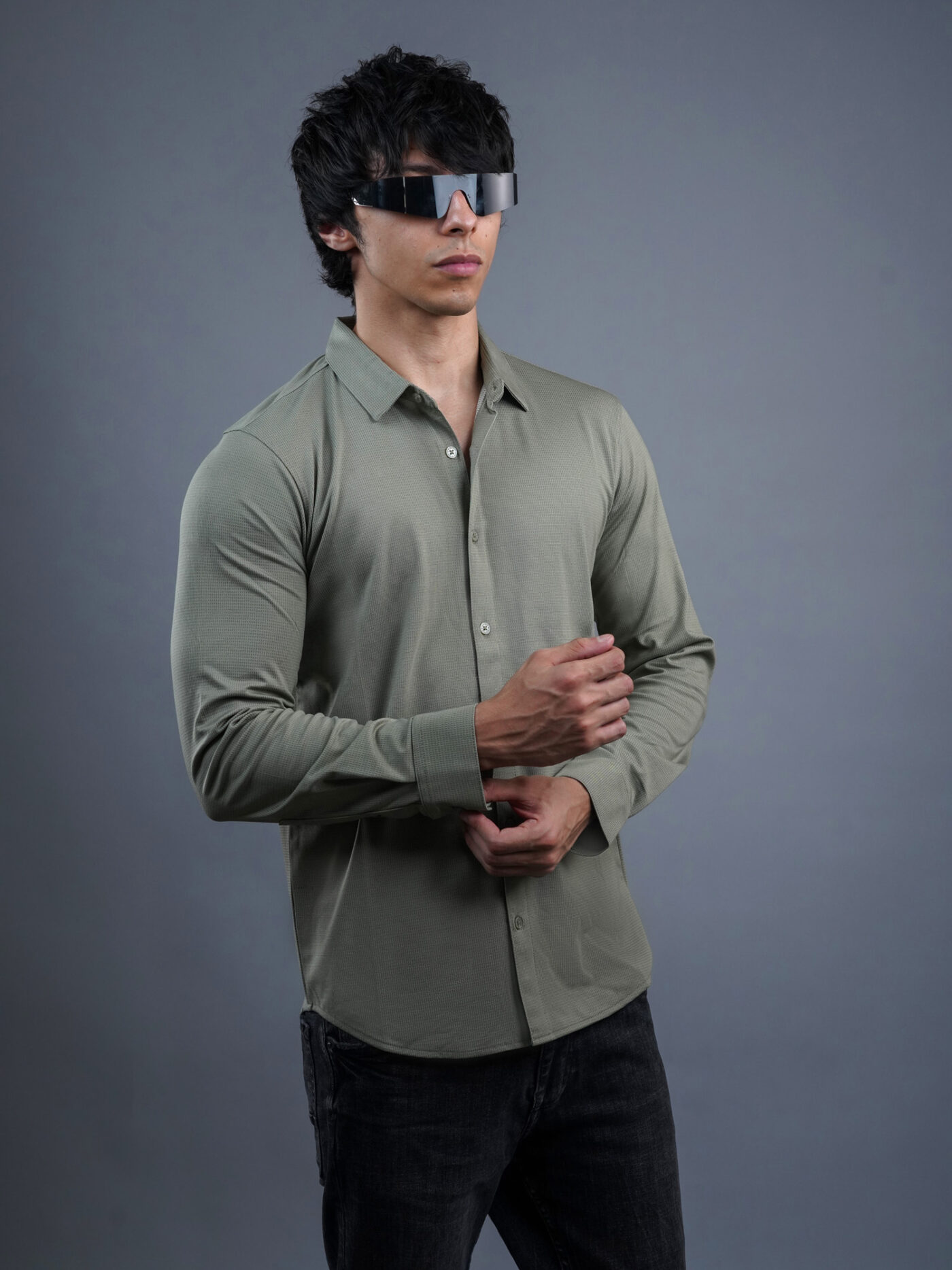 Dobby Checked Pista Full Sleeve - fabro fashion